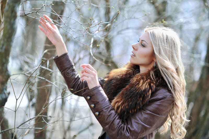 Young Woman Portrait in Blooming Tree in Spring Stock Image - Image of ...