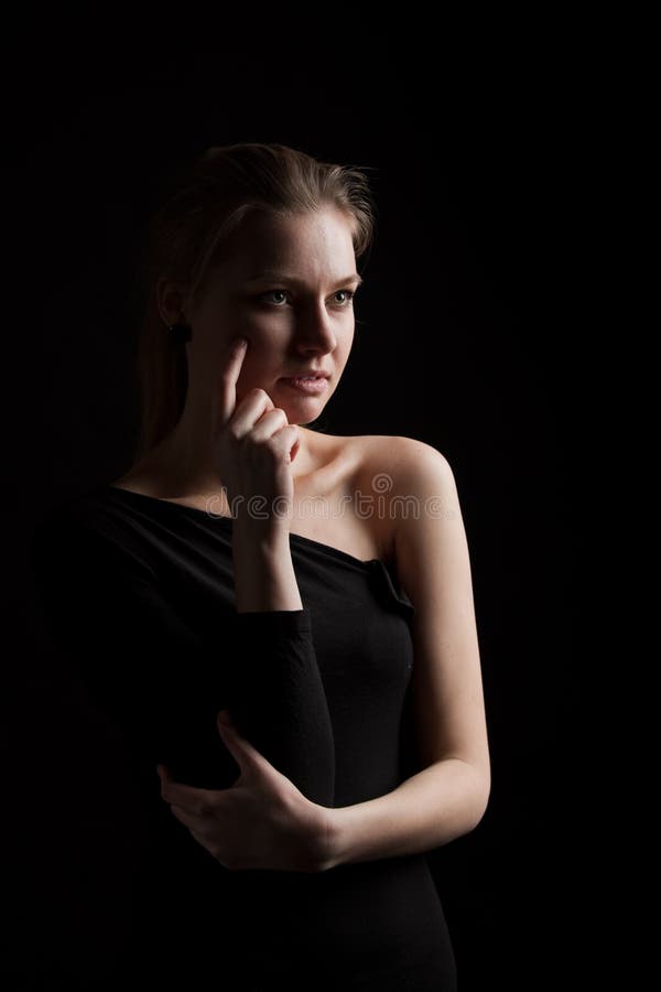 Young Woman Portrait in Dark Stock Photo - Image of human, portrait ...