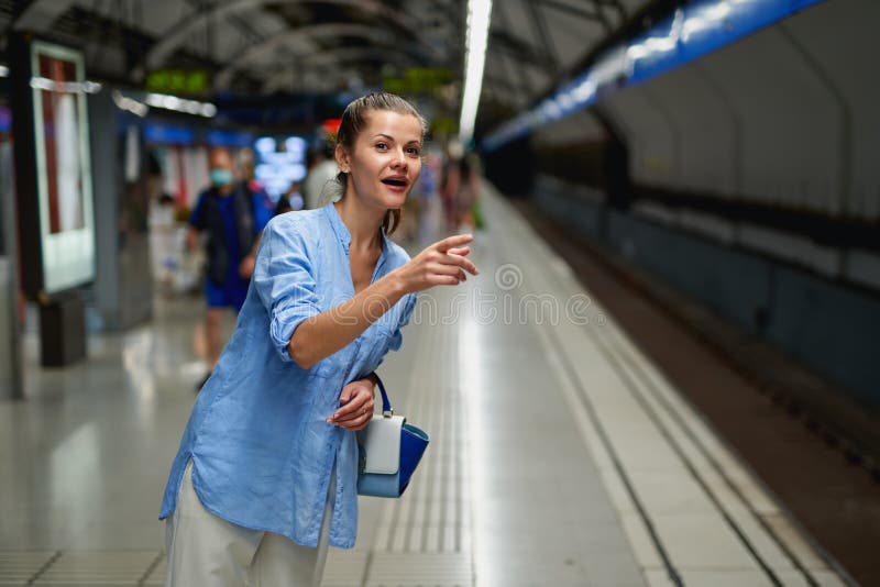 Young Woman Portrait Inside Metro Subway Stock Photo - Image of ...