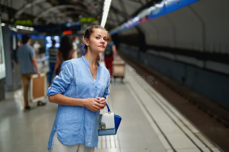 Young Woman Portrait Inside Metro Subway Stock Image - Image of transit ...