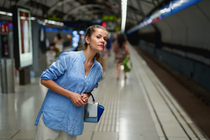 Young Woman Portrait Inside Metro Subway Stock Photo - Image of metro ...
