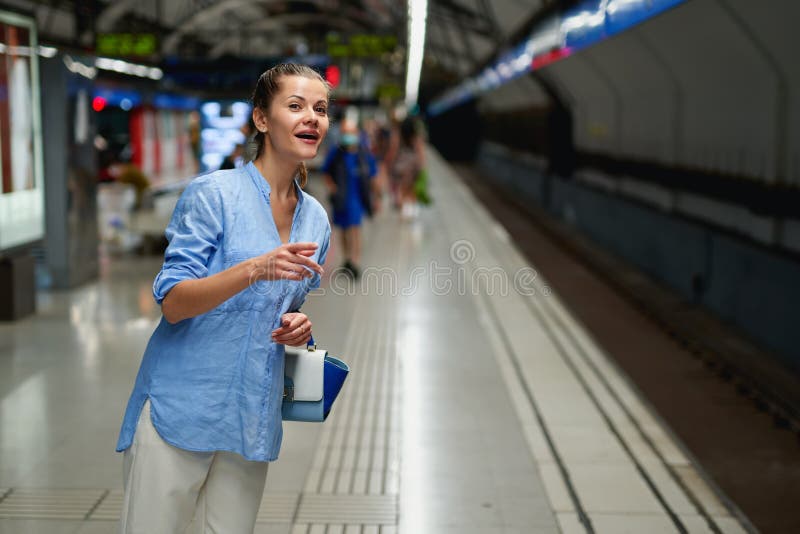 Young Woman Portrait Inside Metro Subway Stock Photo - Image of ...