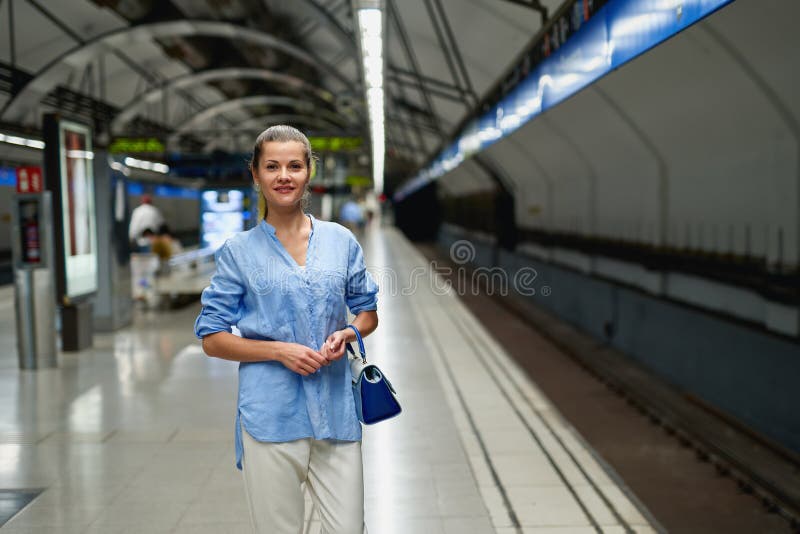 Young Woman Portrait Inside Metro Subway Stock Photo - Image of tourist ...