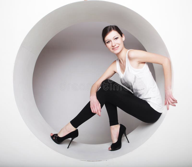 Young Woman Posing in a Circle Stock Photo - Image of glamour, figure ...