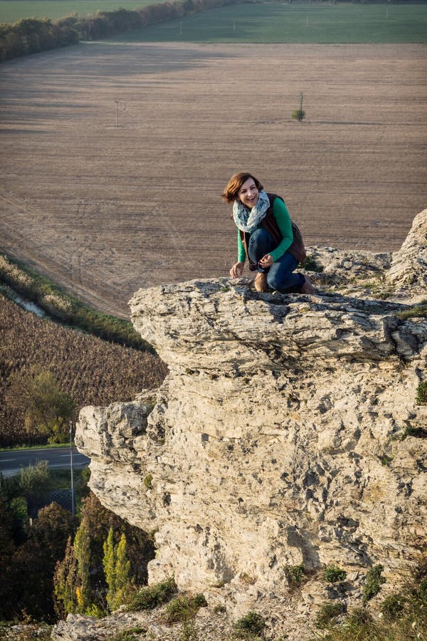 Young Woman Posing on the High Rock Stock Image - Image of natural ...