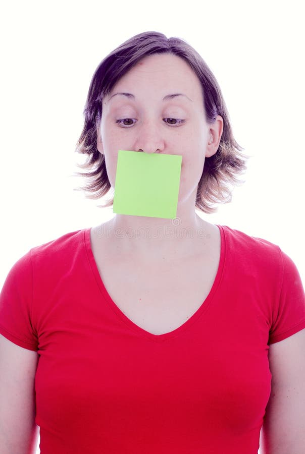 Young Woman Post-it Note on Her Mouth Stock Image - Image of people ...