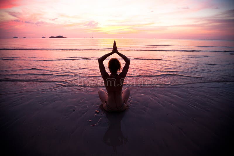 Girl in Sunset Infinity Pool Stock Photo - Image of reflection, edge ...