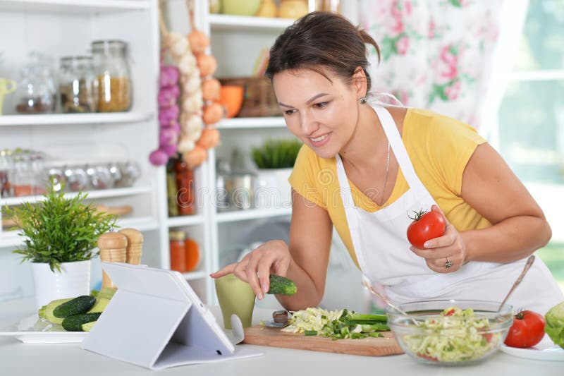 Young Woman Preparing Dinner on Kitchen Stock Photo - Image of person ...