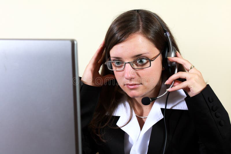 Young Woman Preparing for Help Desk Work Stock Photo - Image of ...