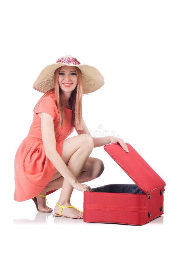 Woman with Overfilled Suitcase Stock Photo - Image of packing, full ...