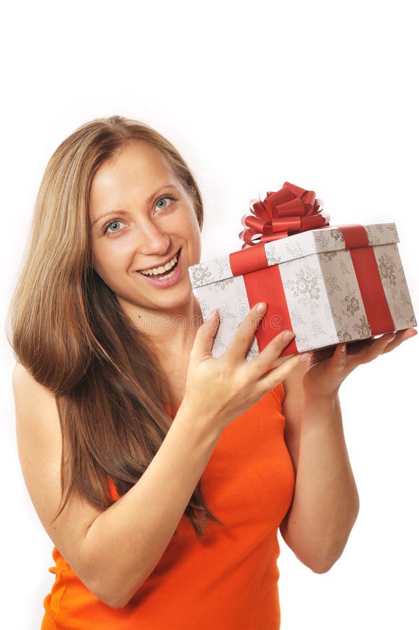 Young woman with present stock photo. Image of shot, ribbon - 11211200