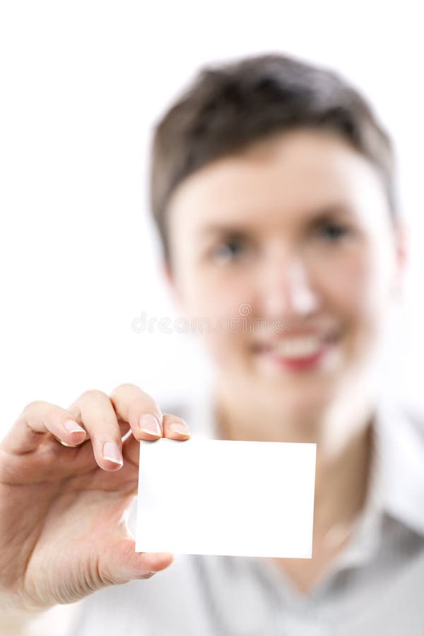 Young Woman Presenting a Business Card Stock Photo - Image of ...