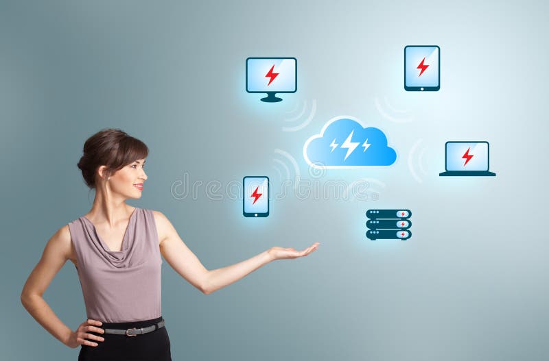 Young Woman Presenting Cloud Computing Network Stock Photo - Image of ...