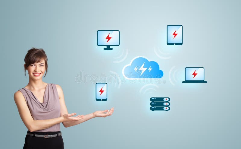 Young Woman Presenting Cloud Computing Network Stock Photo - Image of ...