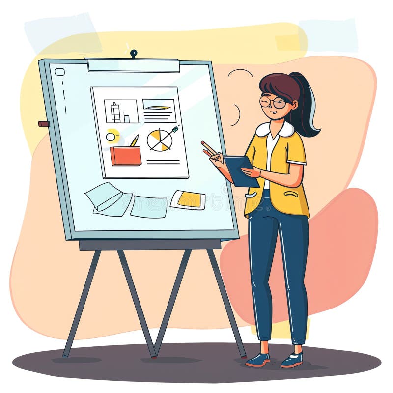 Young Woman Presenting Data Analysis on Whiteboard with Charts and ...