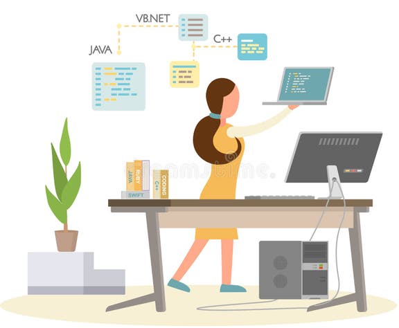 Young Woman Programmer Working and Correct Errors in Project. Script Coding and Programming ...