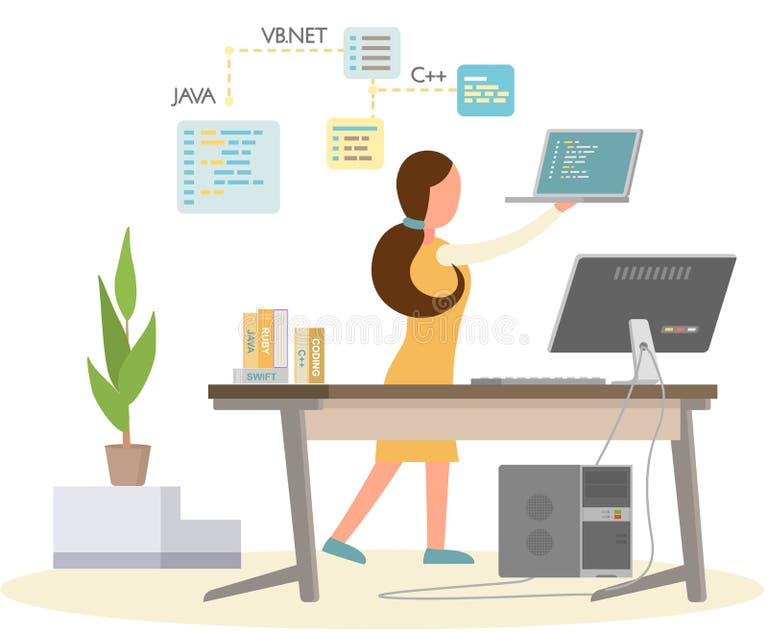 Young Woman Programmer Working and Correct Errors in Project. Script Coding and Programming ...