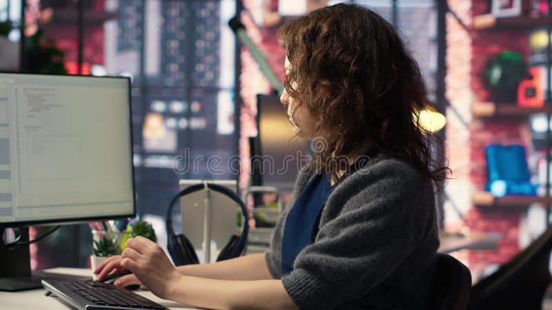 Young Woman Programming Software Code on Her Computer Stock Footage - Video of code, program ...