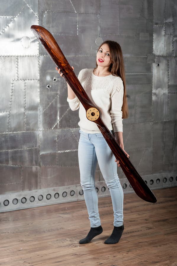 Young woman with propeller stock photo. Image of hair - 78392720
