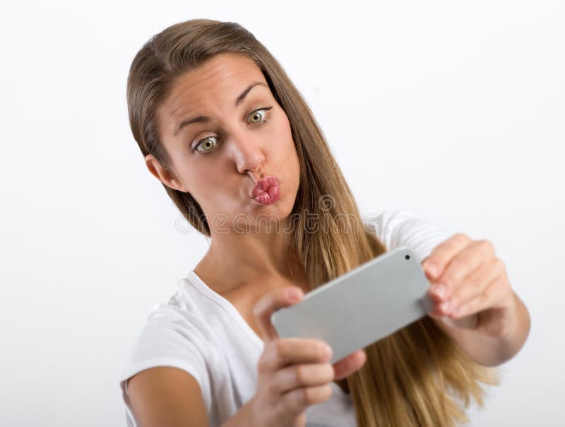 Young Woman Puckering Up For A Selfie Stock Image Image Of Camera