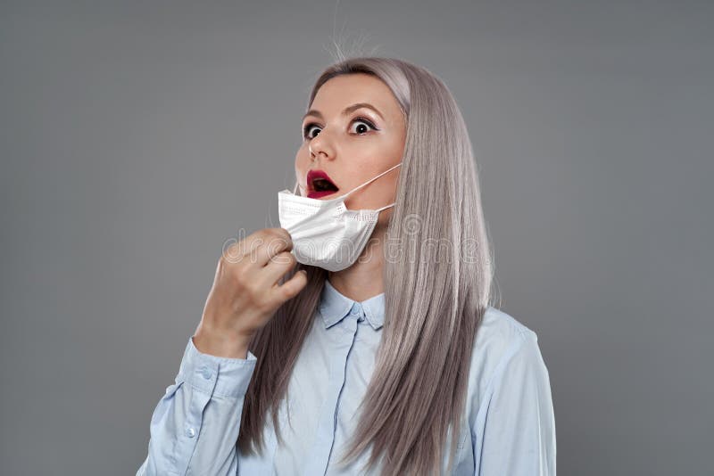 Woman Pulling Her Mask And Gasping For Air Stock Image Image Of Person Expression 202108107 8564