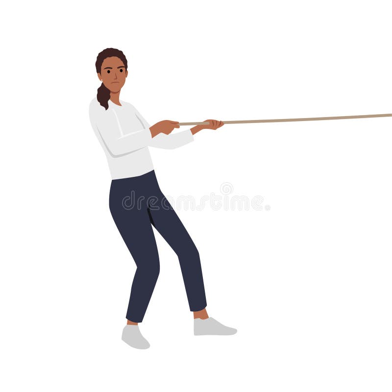 Young Woman Pulling Rope with Strength and Determination Stock ...