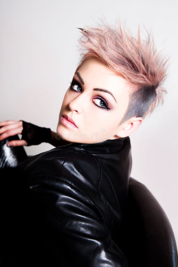 Attractive Young Woman with a Punk Hairstyle Stock Photo - Image of ...