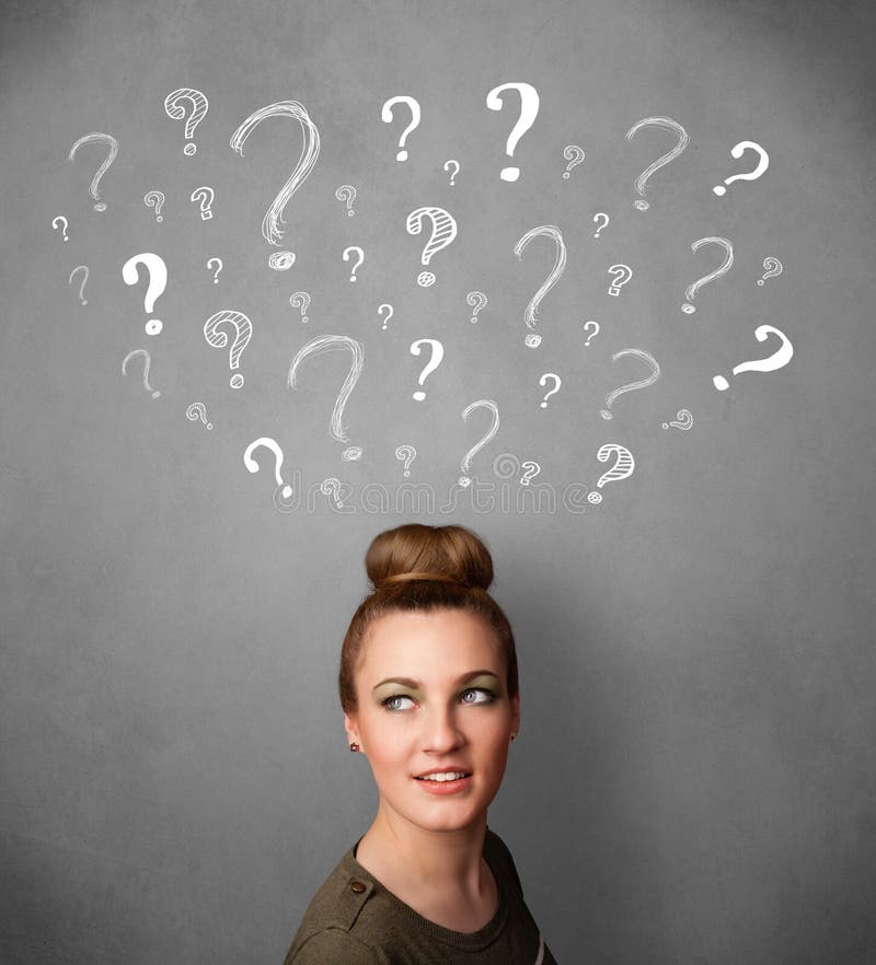 Young Woman with Question Marks Above Her Head Stock Image - Image of ...