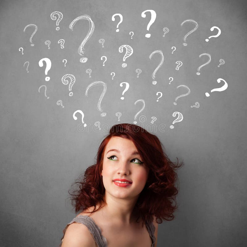 Young Woman with Question Marks Above Her Head Stock Image - Image of ...