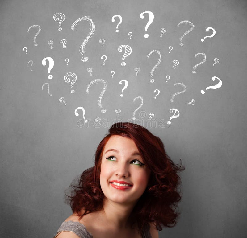 Young Woman with Question Marks Above Her Head Stock Image - Image of ...