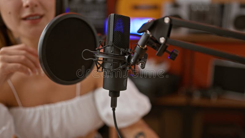 Young Woman Radio Reporter Working Speaking at Radio Studio Stock Photo ...