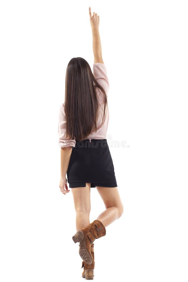Young Woman Raises Her Arm Back Stock Image - Image of isolated, sign ...