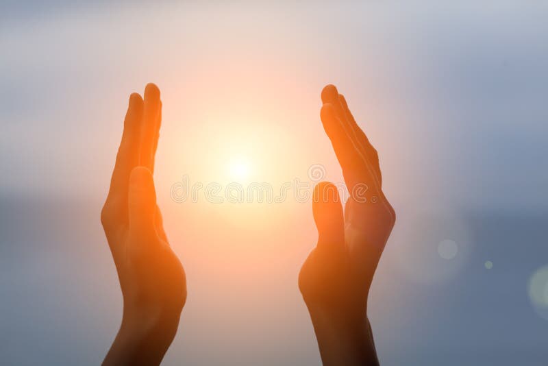 Silhouette of Man Raising Hands Praying for God`s Blessings at Sunset ... Silhouette of Man Raising Hands Praying for God`s Blessings at Sunset ...