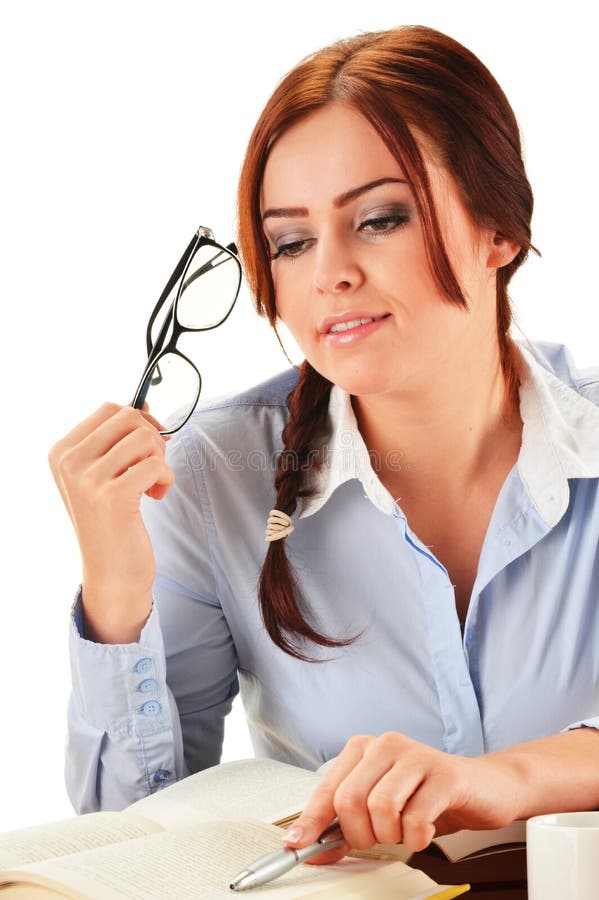 Young Woman Reading a Book. Female Student Learning Stock Image - Image ...