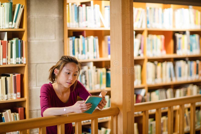 Young Woman Reading Book in Library Stock Image - Image of knowledge ...