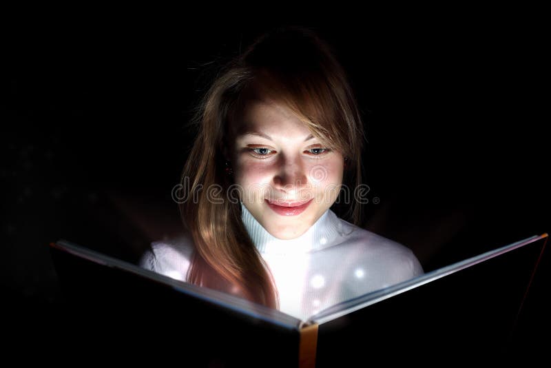 Girl reading magic book stock photo. Image of darkness - 40181976