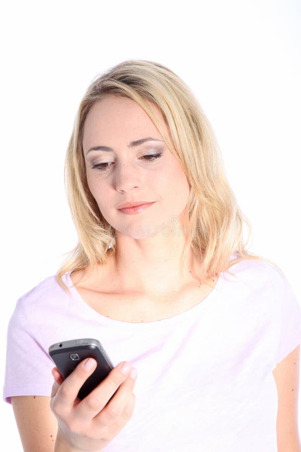 Young Woman Reading a Text Message Stock Photo - Image of blonde, white ...