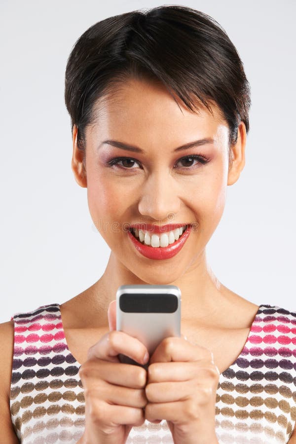 Young Woman Reading Text Message on Phone Stock Image - Image of shot ...