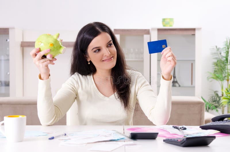 The Young Woman with Receipts in Budget Planning Concept Stock Photo ...