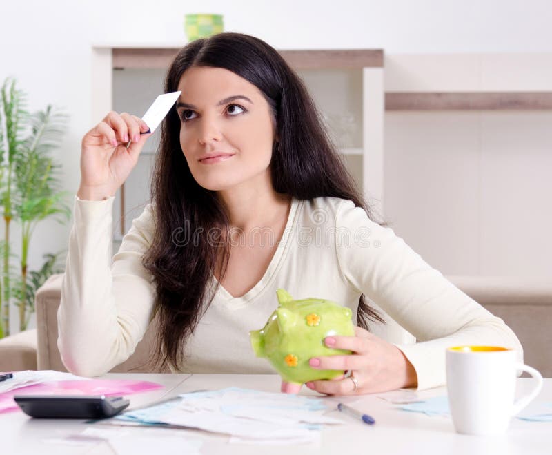 Young Woman with Receipts in Budget Planning Concept Stock Image ...