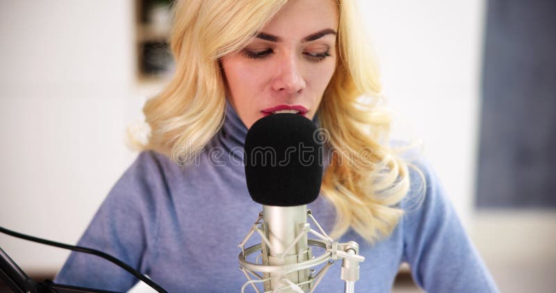 Young Woman Recording ASMR Sounds Stock Photo - Image of recording ...