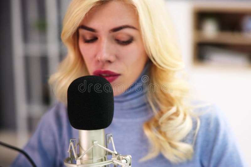Young Woman Recording ASMR Sounds Stock Image - Image of sleep, female ...