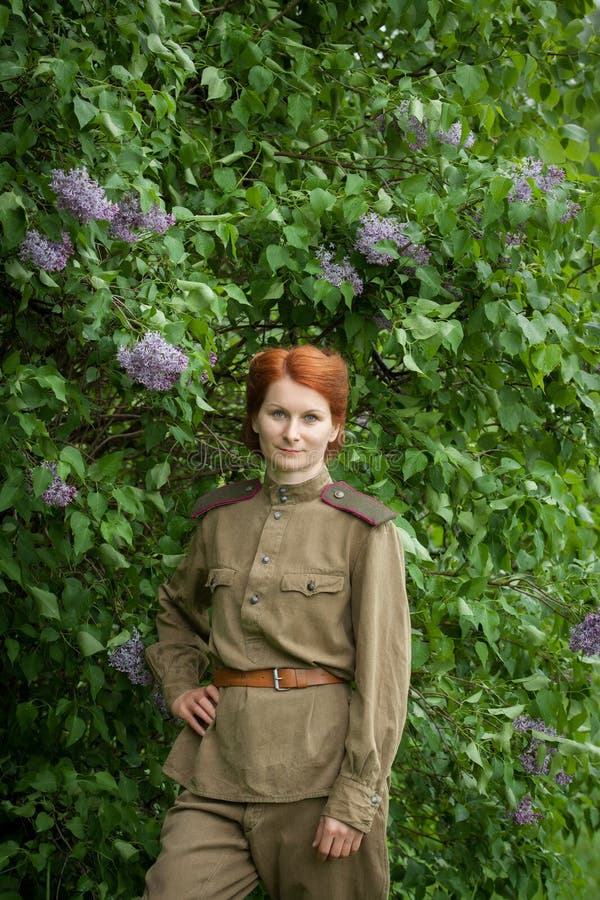 Young Woman in Red Army Form Stock Photo - Image of nature, color: 41204374
