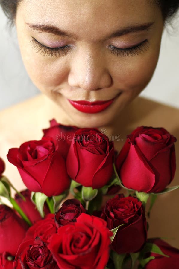 Young Woman with Red Roses in the Park Stock Photo - Image of love ...