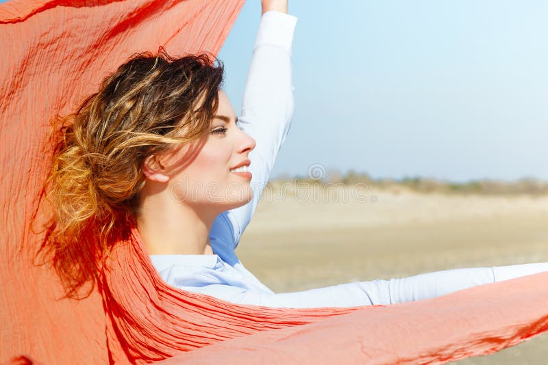 Waving red scarf stock photo. Image of freedom, meadow - 124936