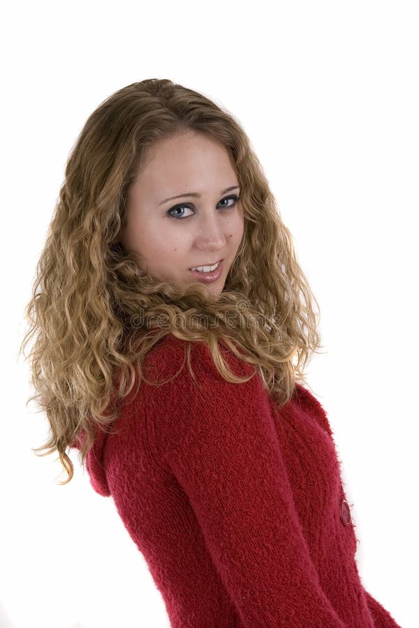 Young woman in red sweater stock photo. Image of flirt - 25163964