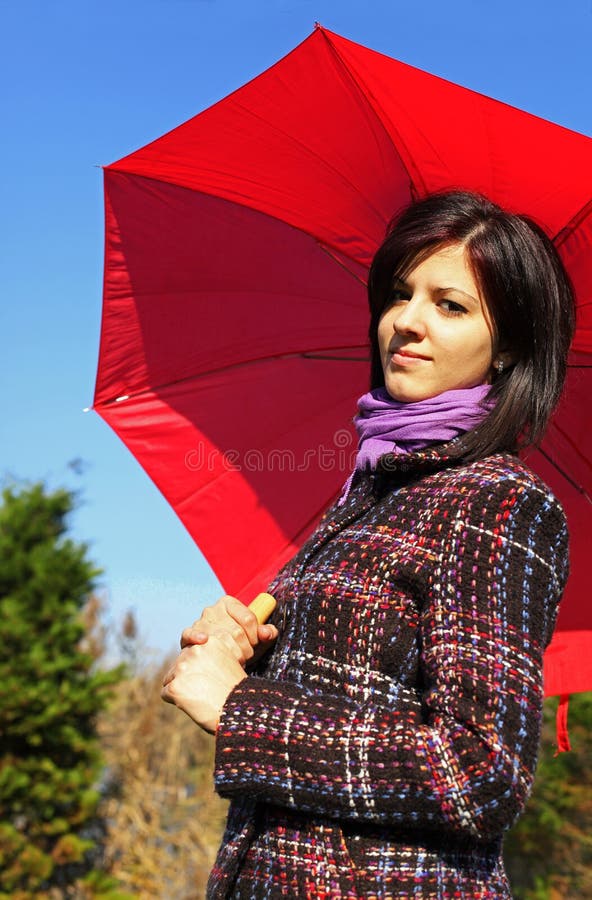 Young Woman with Red Umbrella Stock Photo - Image of outdoor, standing ...