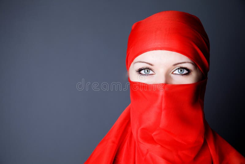 Young Woman in Red Veil Photo Stock Photo - Image of muslim, exotic ...
