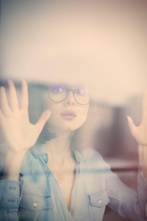 Young woman in reflection stock photo. Image of caucasian - 86428308