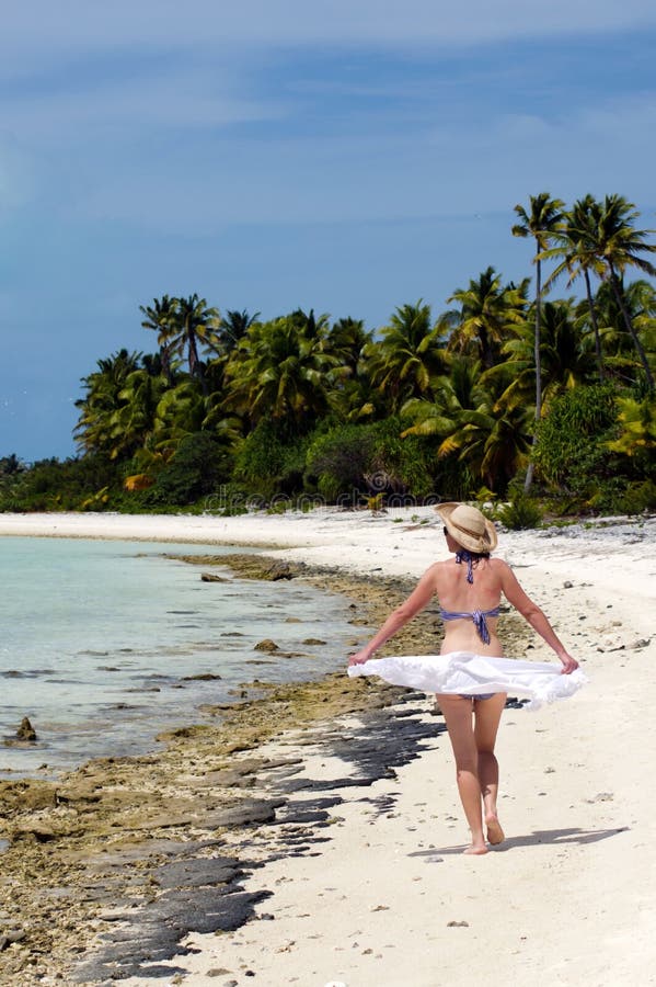 Young Woman Relaxing On Deserted Tropical Island Stock Image Image Of